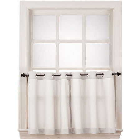 Montego Casual Textured Semi-Sheer Grommet Kitchen Curtain Tier Pair - White