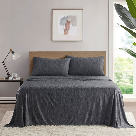 Urban Habitat Comfort Cool Jersey Knit Nylon Blend 4-Piece Sheet Set  Full - Black