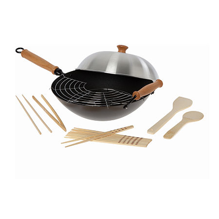 Joyce Chen Professional Series 14 Carbon Steel Nonstick Wok Set with Lid and Maple Handles  10 Pieces - Assorted