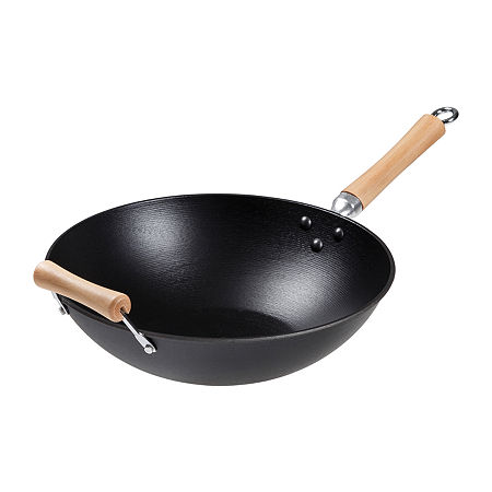 Joyce Chen Professional Series Cast Iron Wok with Maple Handle  14 - Black