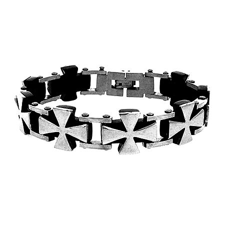 Click here for Mens Stainless Steel & Black IP Cross Chain Bracel... prices