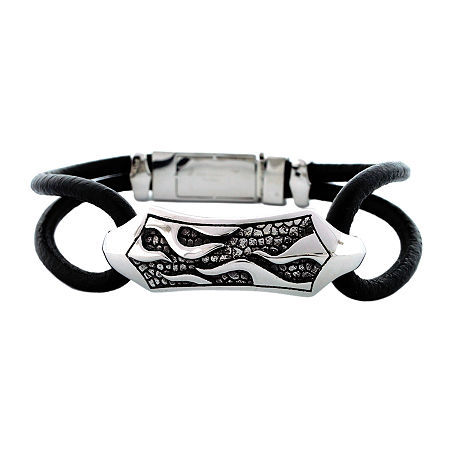 Click here for Mens Stainless Steel & Leather Bracelet  One Size prices