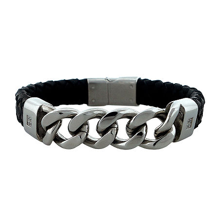 Click here for Mens Cubic Zirconia Stainless Steel & Leather Brac... prices