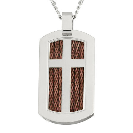 Click here for Mens Stainless Steel Cross Dog Tag Pendant  One Si... prices