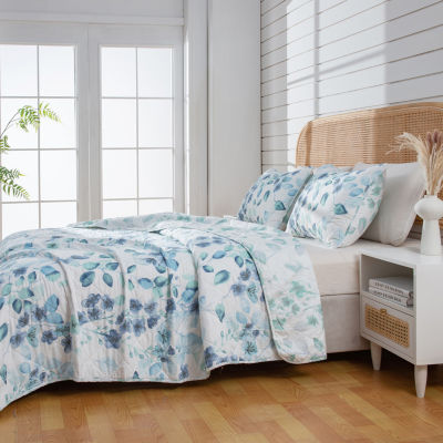 Linery Watercolor Leaves Reversible Quilt Set EC700119, Color: Blue ...