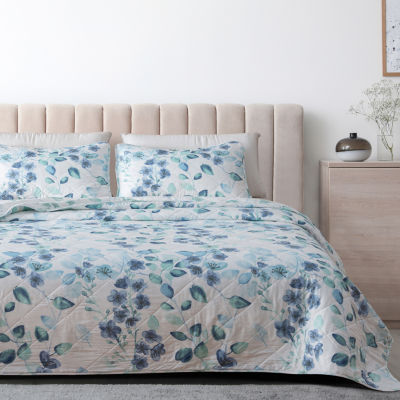 Linery Watercolor Leaves Reversible Quilt Set EC700119, Color: Blue ...