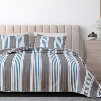 Linery Coastal Stripe Reversible Quilt Set EC700755, Color: Coastal ...