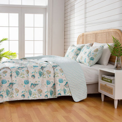 Linery Coastal Seashell Pattern Reversible Quilt Set EC700756, Color ...