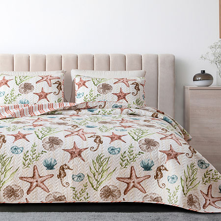 Click here for Linery Watercolor Sea Life Reversible Quilt Set  O... prices