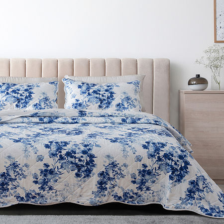 Click here for Linery Blue Watercolor Florals Reversible Quilt Se... prices