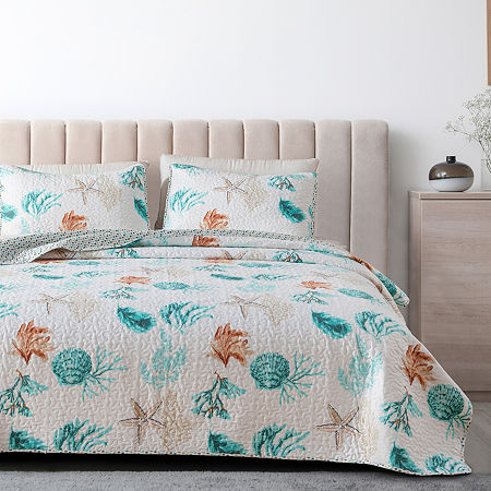 Click here for Linery Stripes Seashells Reversible Quilt Set  One... prices