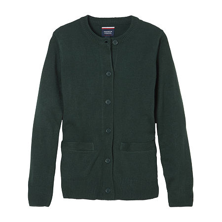 French Toast Big Girls Anti-Pill Crew Neck Cardigan Sweater - Green