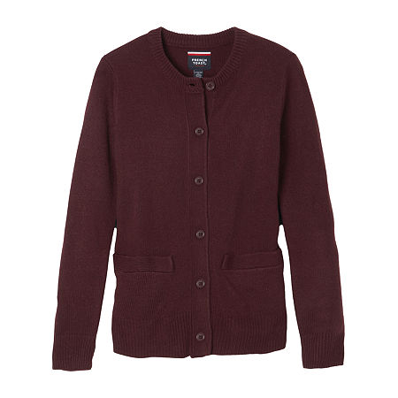 French Toast Little Girls Anti-Pill Crew Neck Cardigan Sweater - Burgundy