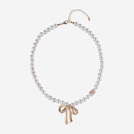 Click here for Arizona Womens Simulated Pearl Bow 16 Inch Pendant... prices