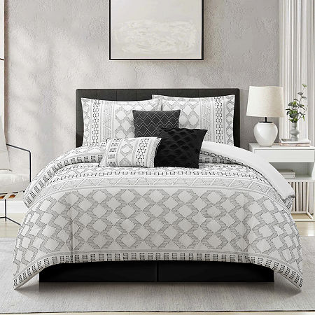 Stratford Park Ariana Geometric 7-Pc. Comforter Set  King - White Black