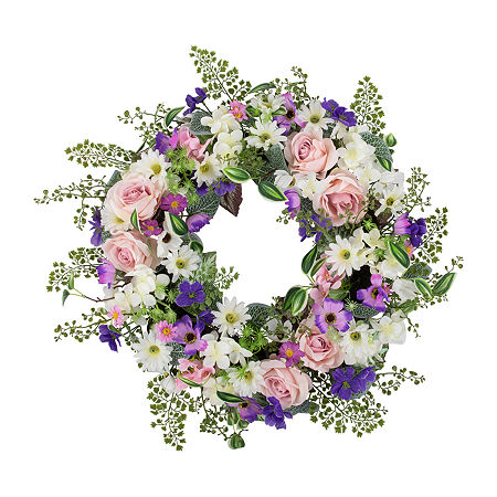 Click here for Northlight 24in Mixed Floral Fern Wreath  One Size... prices