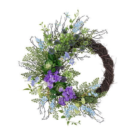 Click here for Northlight 24in Mixed Wild Flowers And Twig Wreath... prices