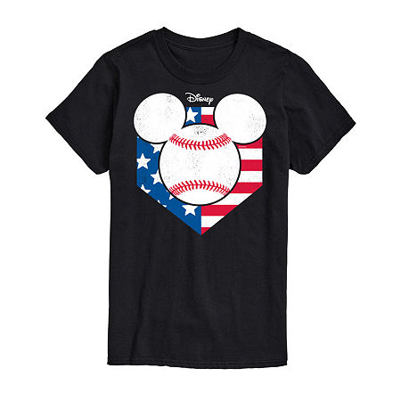 Airwaves Mens Disney Mickey Mouse Baseball Short Sleeve T-Shirt - Black
