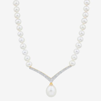 Womens Lab Created White Cultured Freshwater Pearl 14K Gold Over Silver ...