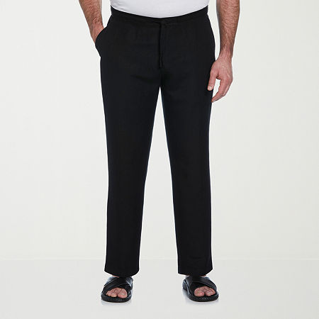 Cubavera Mens Big & Tall Linen Blend Core Drawstring Pant - Jet Black