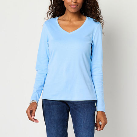Click here for St. Johns Bay Womens V Neck Long Sleeve Tall T-Shi... prices