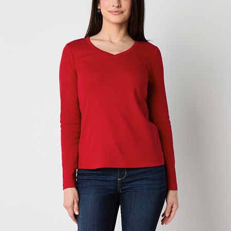 Click here for St. Johns Bay Womens V Neck Long Sleeve Tall T-Shi... prices