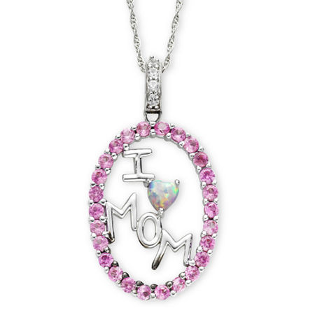 Click here for Lab Created Pink & White Sapphire I Heart Mom Pend... prices