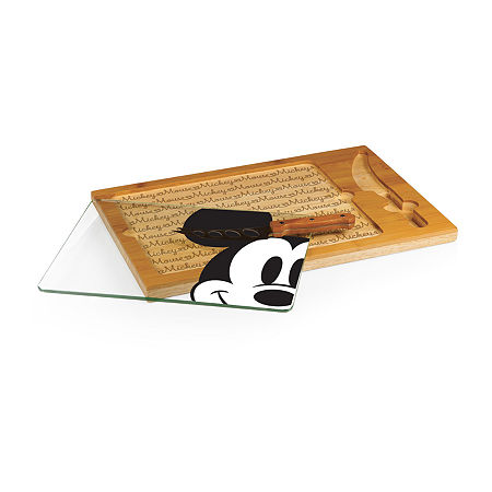 Disneys Mickey Icon Glass Top Serving Tray and Knife Set - Brown