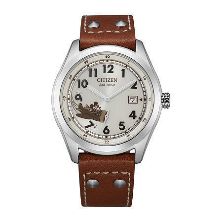 Disney by Citizen Mickey Aviator Brown Leather Strap Watch 40mm - Brown