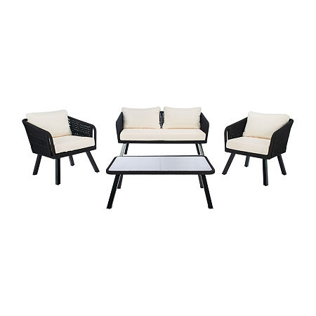 Click here for Kerson 4PC Rope Living Set - Black/beige prices