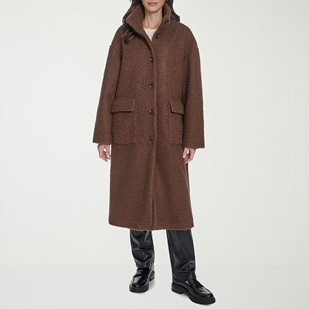 Levis Womens Regular Boucle Stand Collar Car Coat - Brown