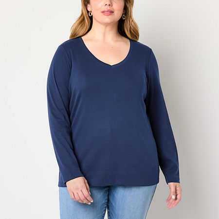 Click here for St. Johns Bay Womens V Neck Long Sleeve Plus T-Shi... prices