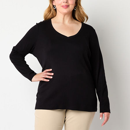 Click here for St. Johns Bay Womens V Neck Long Sleeve Plus T-Shi... prices