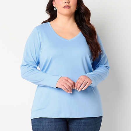 Click here for St. Johns Bay Womens V Neck Long Sleeve Plus T-Shi... prices