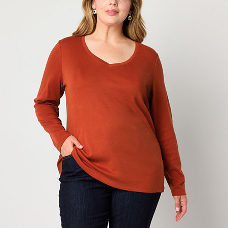 Click here for St. Johns Bay Womens V Neck Long Sleeve Plus T-Shi... prices