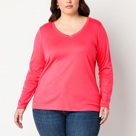 Click here for St. Johns Bay Womens V Neck Long Sleeve Plus T-Shi... prices