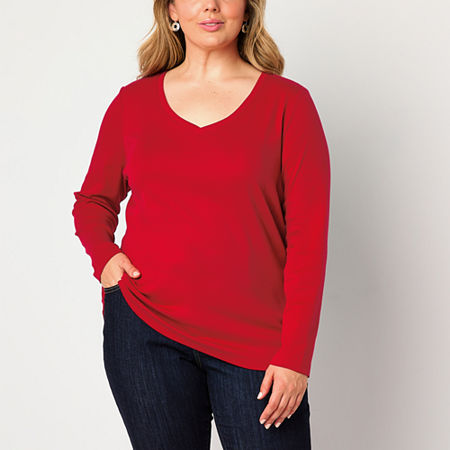 Click here for St. Johns Bay Womens V Neck Long Sleeve Plus T-Shi... prices