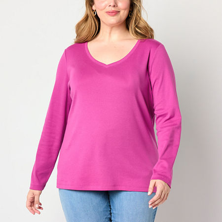 Click here for St. Johns Bay Womens V Neck Long Sleeve Plus T-Shi... prices