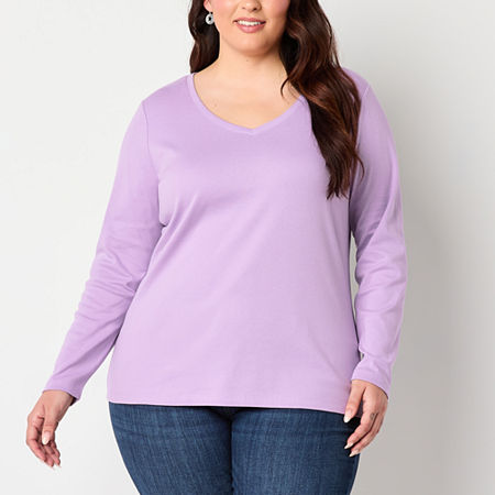 Click here for St. Johns Bay Womens V Neck Long Sleeve Plus T-Shi... prices