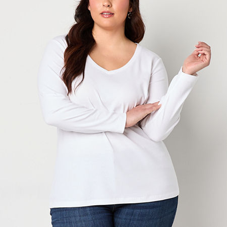 Click here for St. Johns Bay Womens V Neck Long Sleeve Plus T-Shi... prices