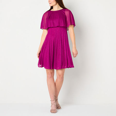 Danny & Nicole Womens Short Sleeve Fit + Flare Dress  6  Purple