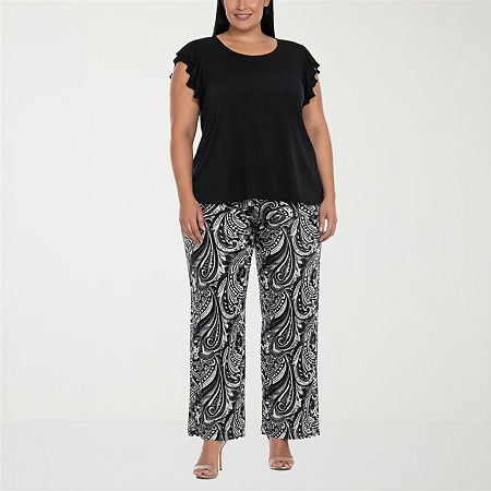Click here for White Mark Plus Size Ruffle-Sleeve Top Printed Pan... prices