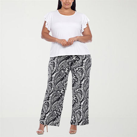 Click here for White Mark Plus Size Ruffle-Sleeve Top Printed Pan... prices