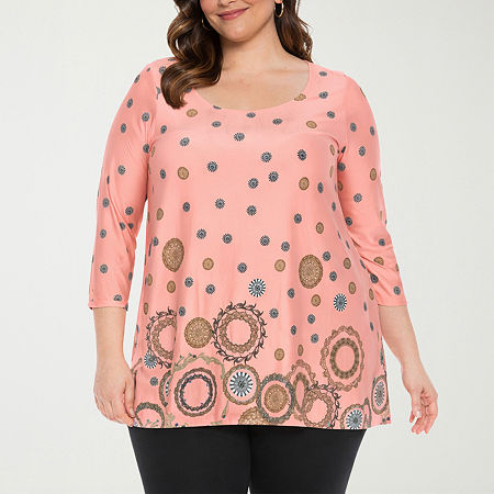 White Mark Plus Size Printed Sleeve Flowy Tunic Top - Pink