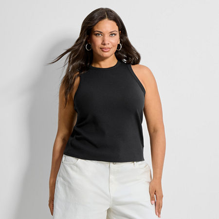 Click here for Ashley Graham Womens Plus High Neck Rib Tank  0x... prices