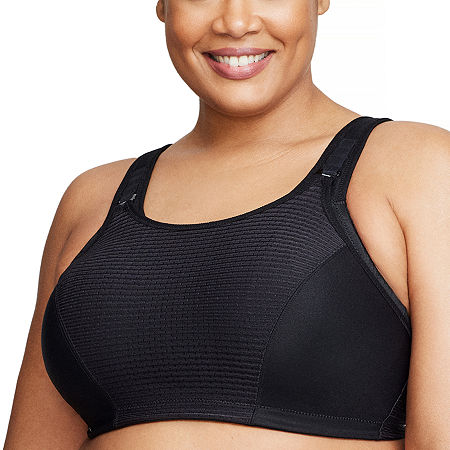 Womens Full Figure Plus Size Adjustable Wirefree Sports Bra 1166 - Solid Black