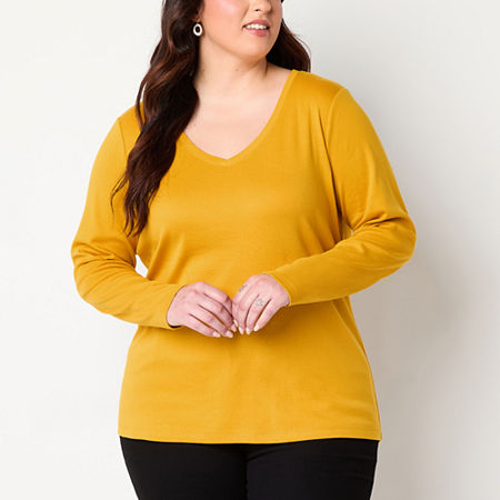Click here for St. Johns Bay Womens V Neck Long Sleeve Plus T-Shi... prices