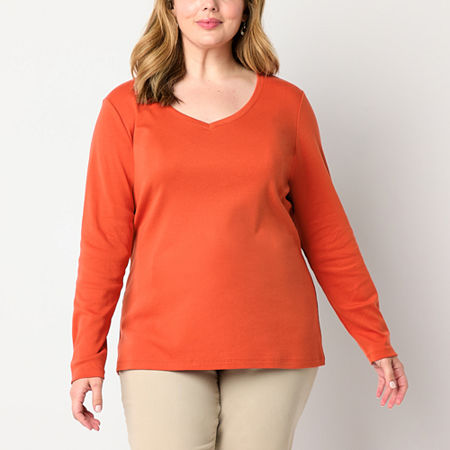 Click here for St. Johns Bay Womens V Neck Long Sleeve Plus T-Shi... prices