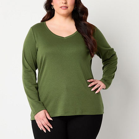 Click here for St. Johns Bay Womens V Neck Long Sleeve Plus T-Shi... prices