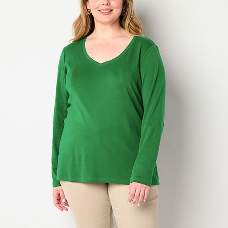 Click here for St. Johns Bay Womens V Neck Long Sleeve Plus T-Shi... prices